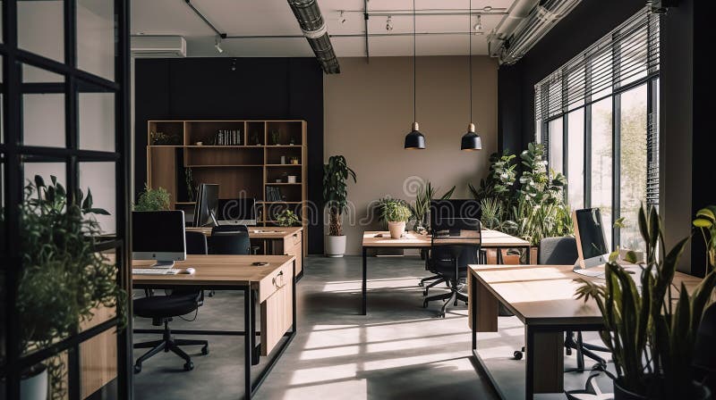 Inside a Modern Office Working Room. Generative Ai Stock Illustration ...