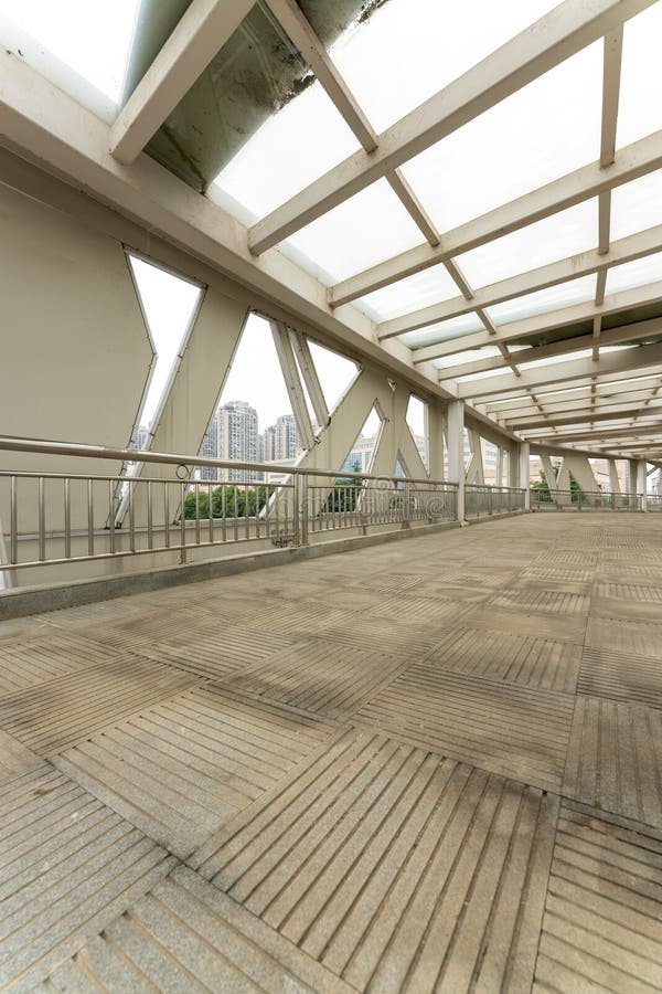 Inside of a Modern Overhead Pedestrian Bridge Stock Image - Image of ...