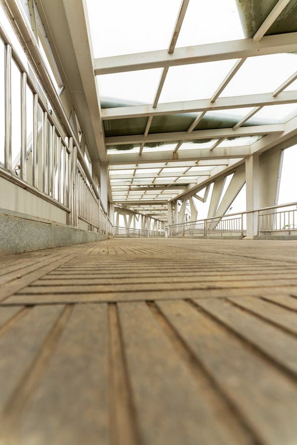Inside of a Modern Overhead Pedestrian Bridge Stock Image - Image of ...