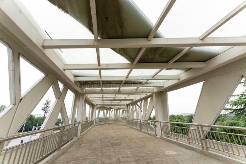 Inside of a Modern Overhead Pedestrian Bridge Stock Image - Image of ...