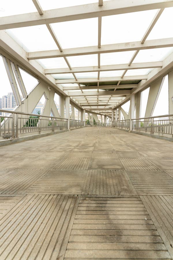 Inside of a Modern Overhead Pedestrian Bridge Stock Image - Image of ...
