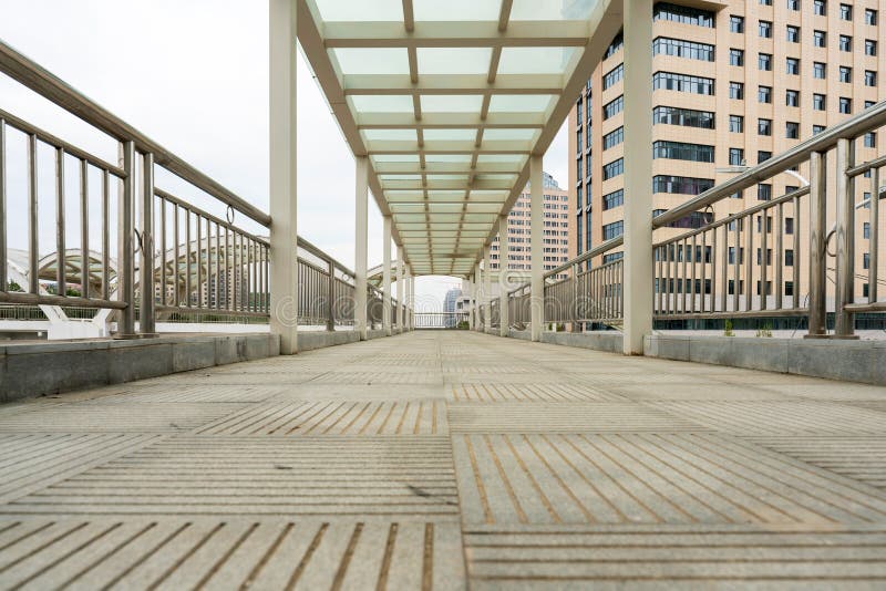 Inside of a Modern Overhead Pedestrian Bridge Stock Photo - Image of ...