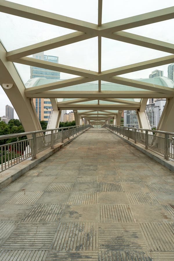 Inside of a Modern Overhead Pedestrian Bridge Stock Photo - Image of ...