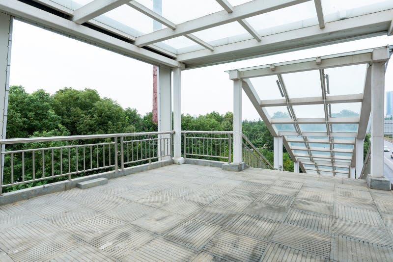 Inside of a Modern Overhead Pedestrian Bridge Stock Photo - Image of ...