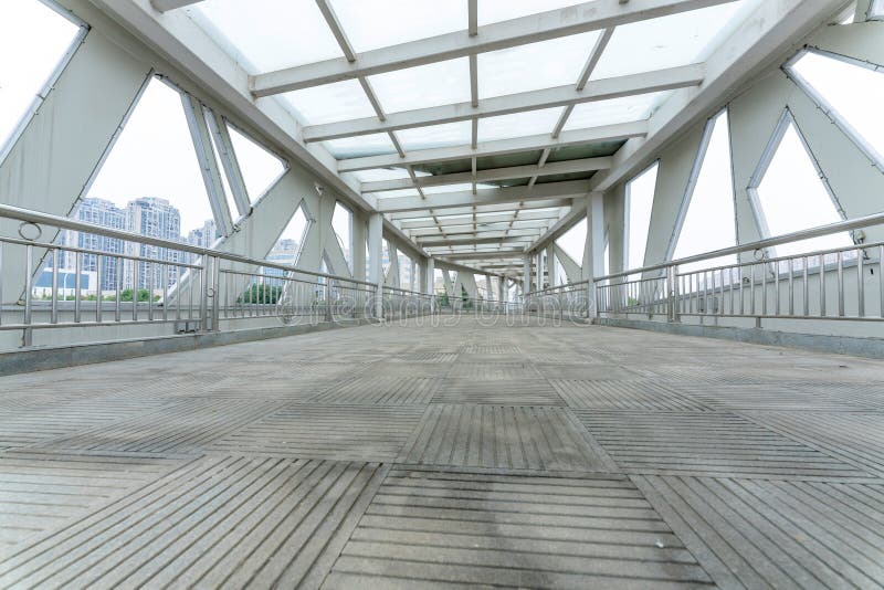 Inside of a Modern Overhead Pedestrian Bridge Stock Photo - Image of ...