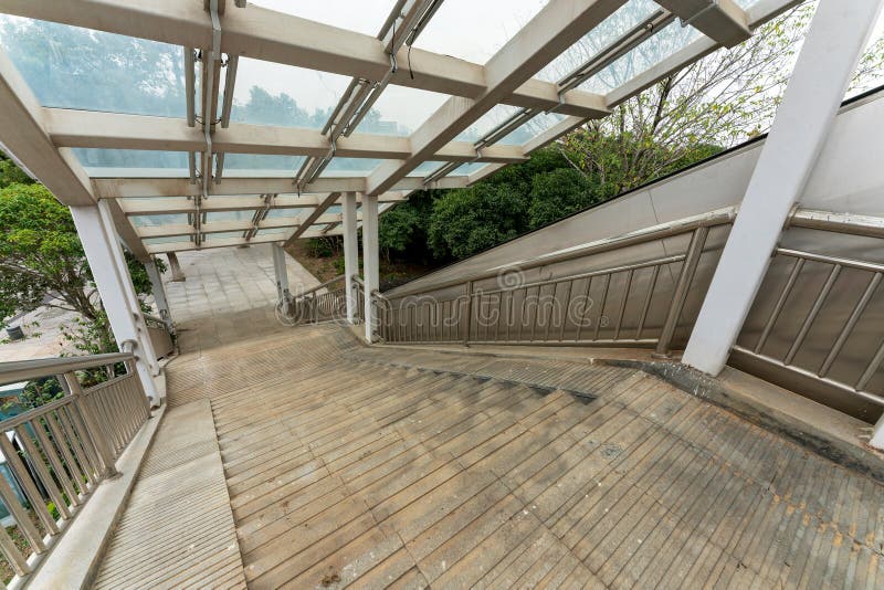 Inside of a Modern Overhead Pedestrian Bridge Stock Photo - Image of ...