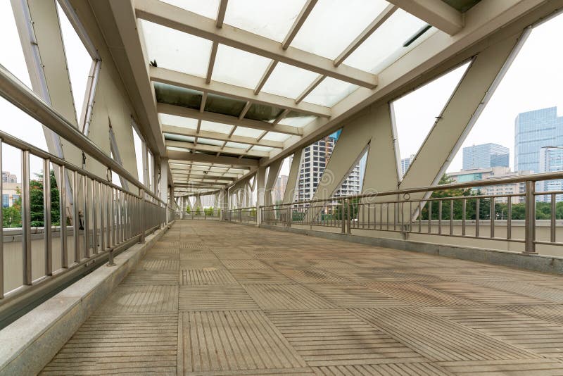 Inside of a Modern Overhead Pedestrian Bridge Stock Image - Image of ...