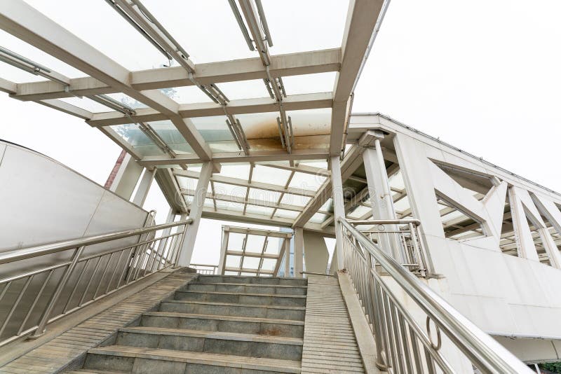 Inside of a Modern Overhead Pedestrian Bridge Stock Image - Image of ...