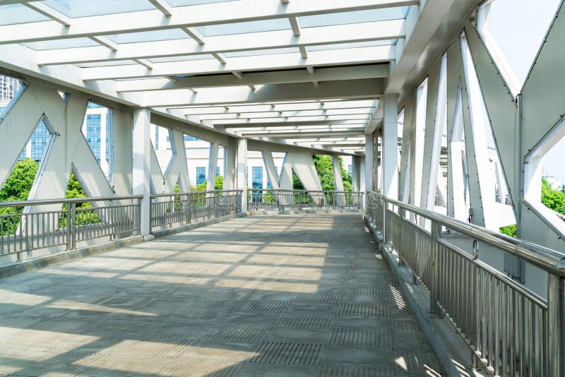 Inside of a Modern Overhead Pedestrian Bridge Stock Image - Image of ...