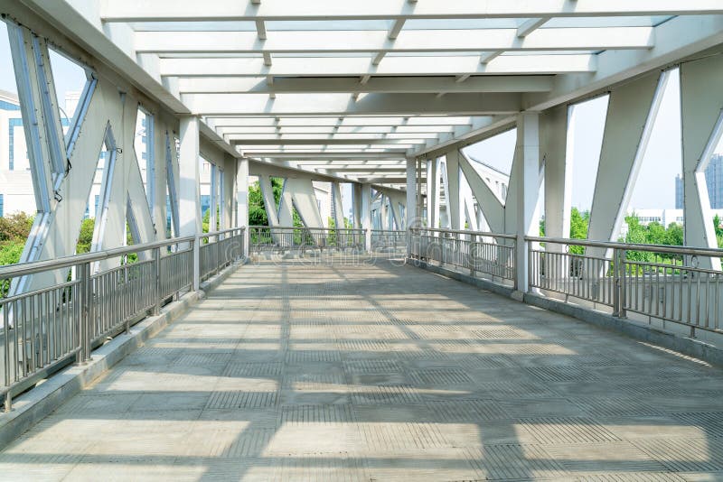 Inside of a Modern Overhead Pedestrian Bridge Stock Image - Image of ...