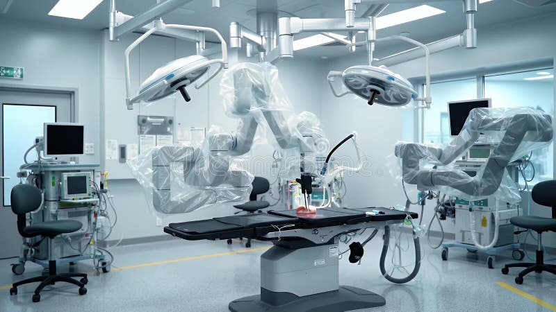 Inside Modern Robotic Surgery Training Lab with Advanced Surgical Systems and Lights a Sterile ...