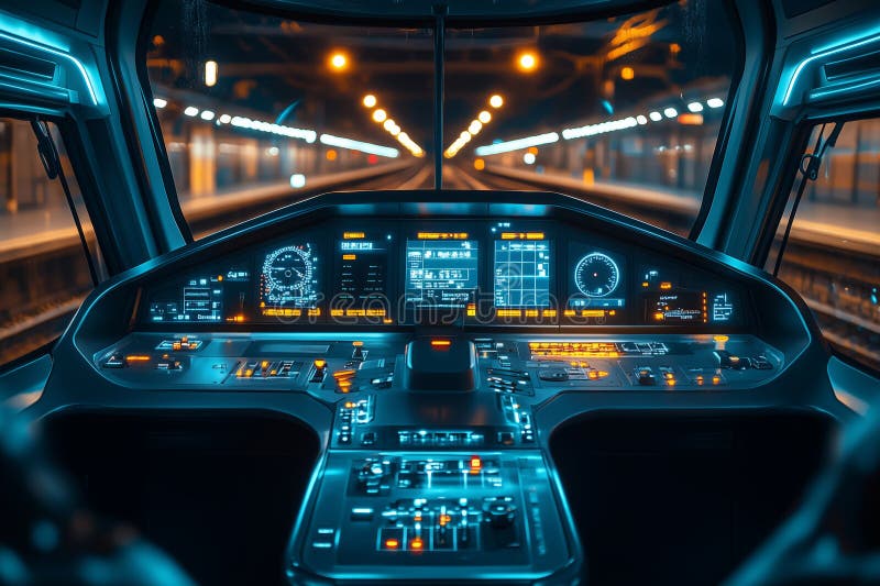 Exploration of Advanced Technology in a Modern Train Cockpit at Night ...
