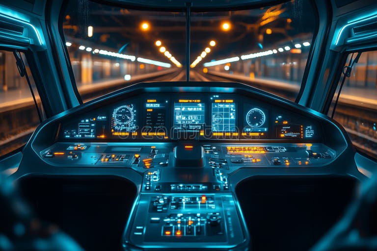 Exploration of Advanced Technology in a Modern Train Cockpit at Night ...