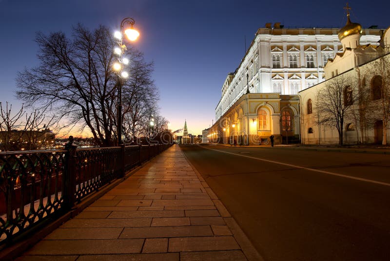 Inside of Moscow Kremlin at Night, Russia. UNESCO World Heritage Site ...