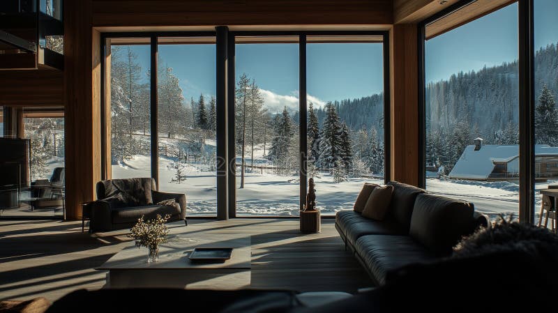 The Inside of a Mountain House in Winter is Roomy and Features ...