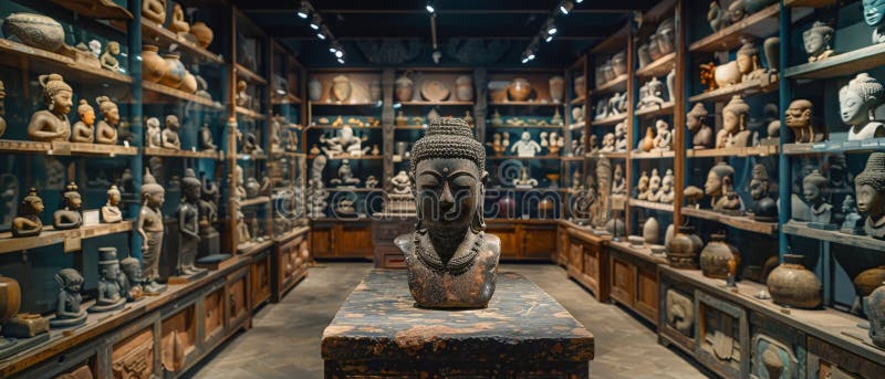 Inside a Museum Surrounded by Global Antiques Stock Illustration ...