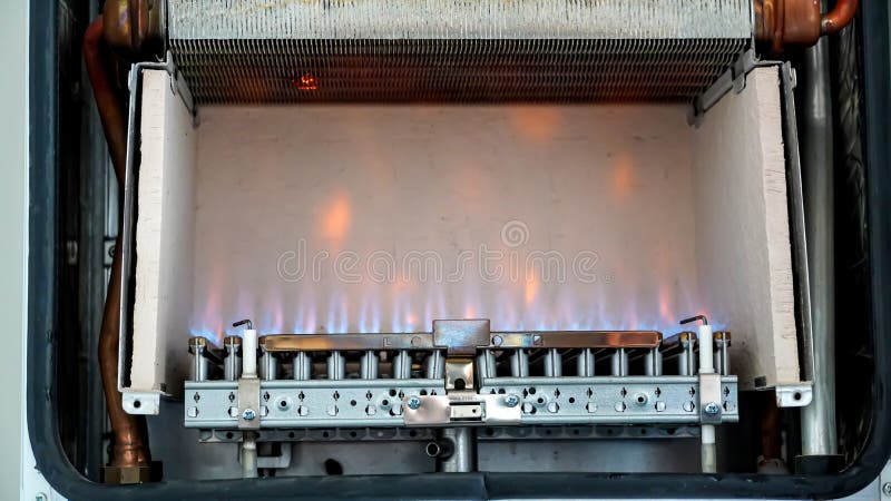 Inside of a Natural Gas Combi Boiler that is Working Stock Image ...