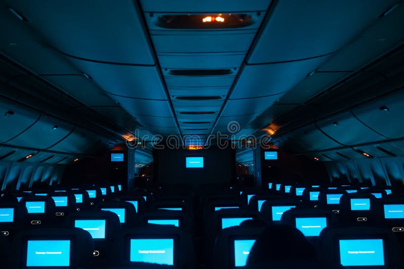 Inside of a night plane editorial image. Image of light - 196297805