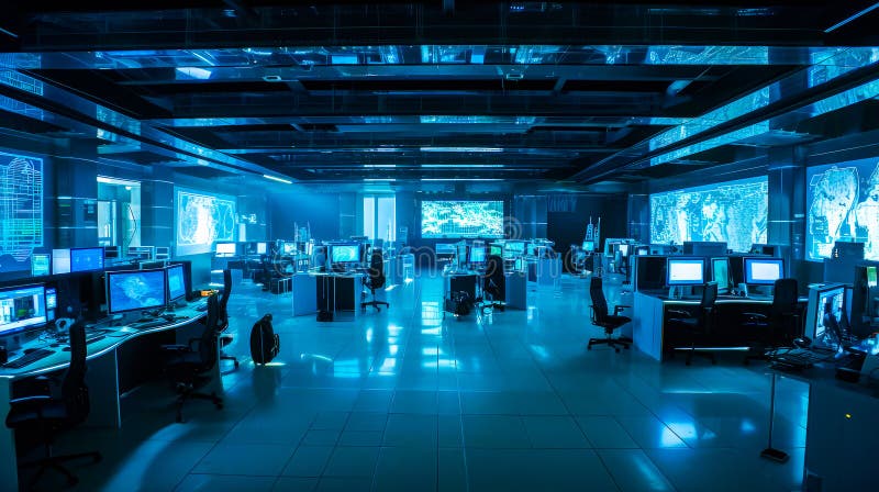 The Inside of an Office with Computers and Monitors. Generative AI ...