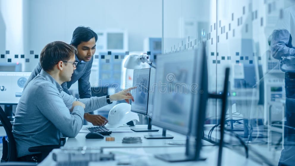 Inside Office: Digital Engineering Professional Working on Personal ...