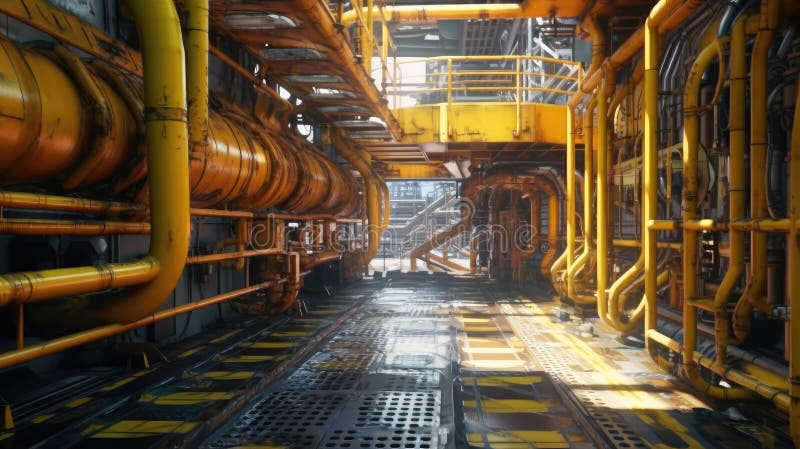 Inside Oil Drill Rig Platform on the Sea Stock Illustration ...