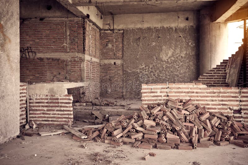 Inside of Old Abandoned Building with Construction Unfinished. Stock ...