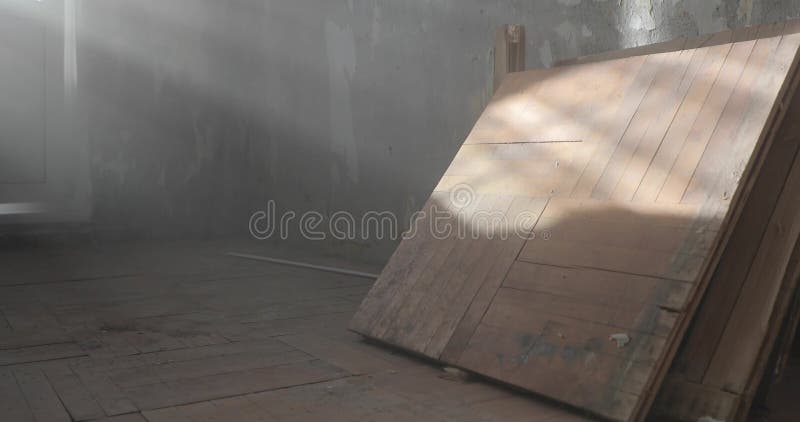 Dusty Room with Old Distressed Windows and Sun Rays. Abandoned Grungy ...