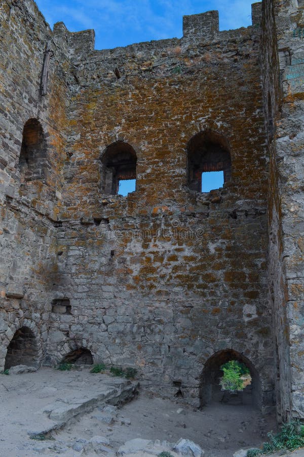 Inside Old Ancient Stone Tower with Small Windows of Genoese Fortress ...
