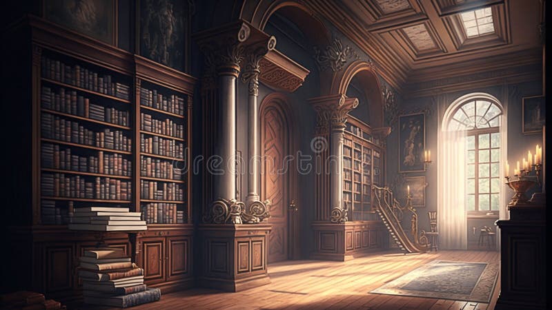Ancient Library stock illustration. Illustration of night - 274302308