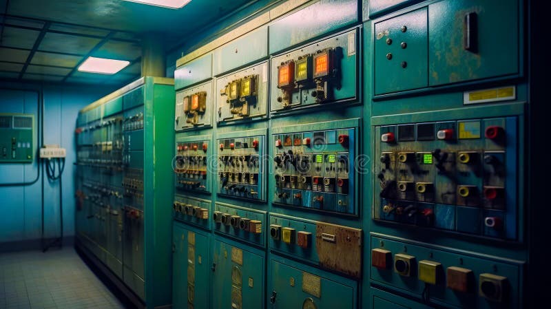 The Inside of an Old Control Room with Many Switches. Generative AI ...
