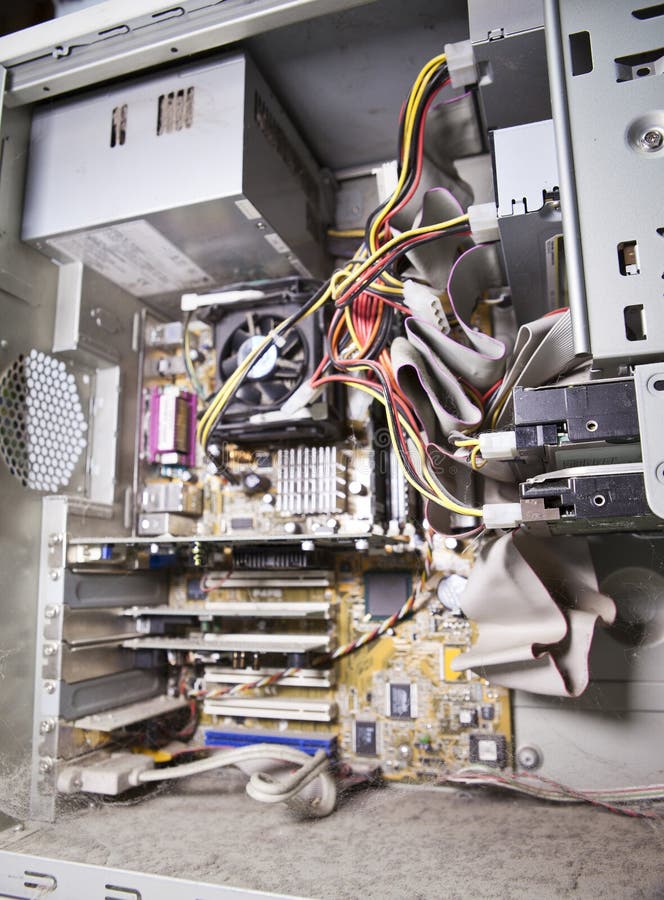 Inside of the Old, Disassembled, Covered with Dust Computer. Small ...