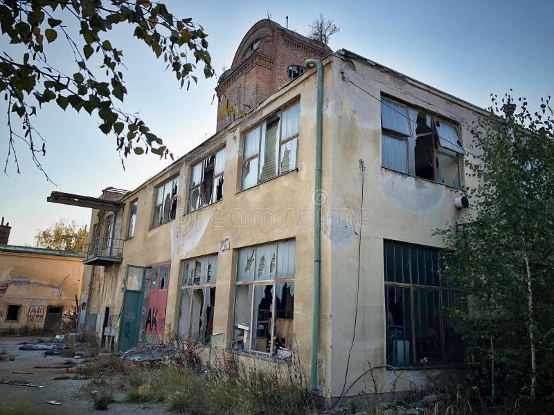 Inside an Old Factory Outside the City Stock Image - Image of building ...