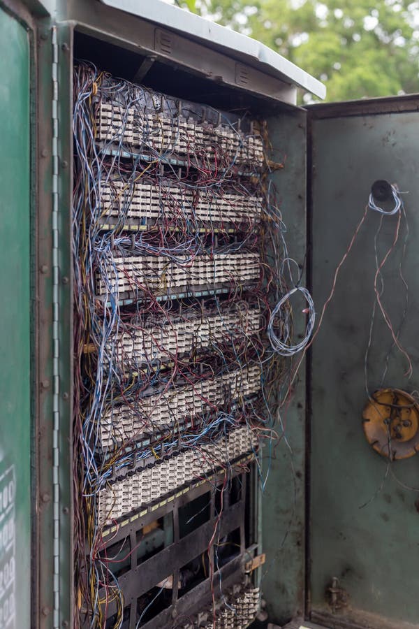 Inside a PABX Telephone Booth that Has a Number of Connecting Cables in ...