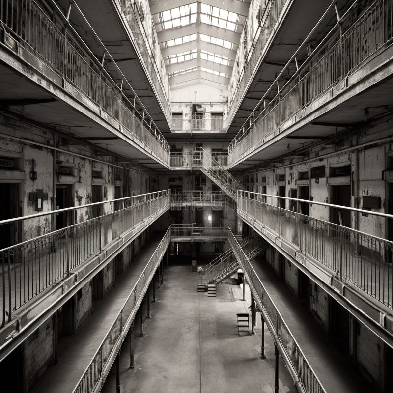 Inside in an old prison stock illustration. Illustration of security ...