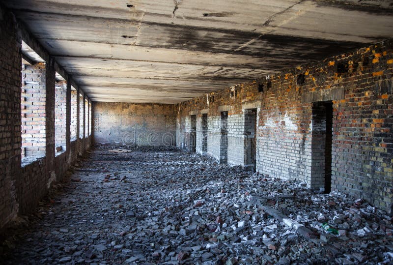 Inside the Old Ruined and Abandoned Brick Building Stock Photo - Image ...