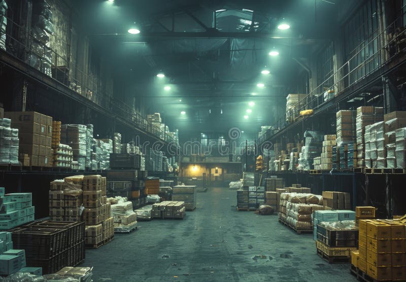 Inside an Organized Warehouse with High Shelves Full of Boxes Under ...