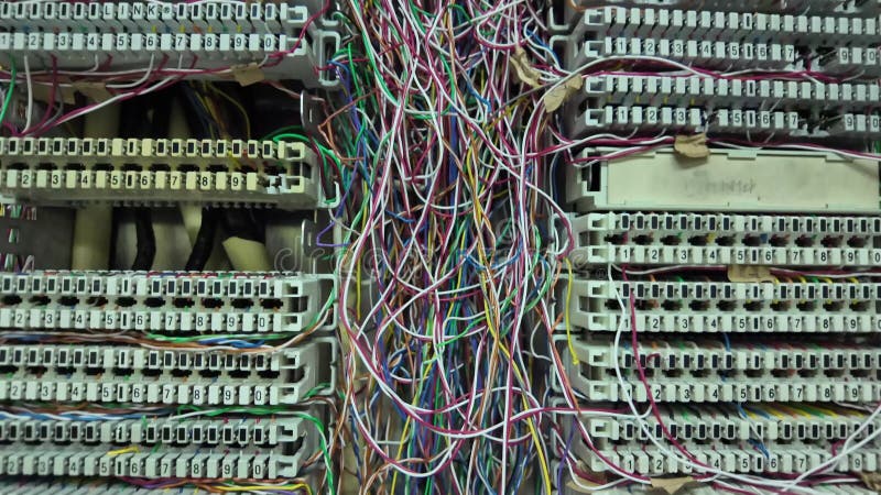 Inside a PABX Telephone Booth that Has a Number of Connecting Cables in ...