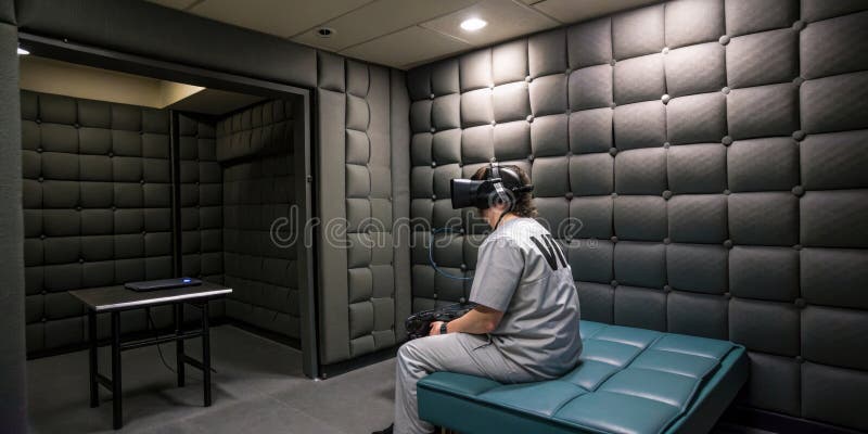 Person Experiences Virtual Reality in a Padded Room at a Tech Facility ...
