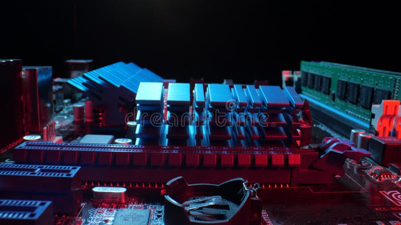 Inside the Pc. Close View at Computer Motherboard Stock Video - Video ...