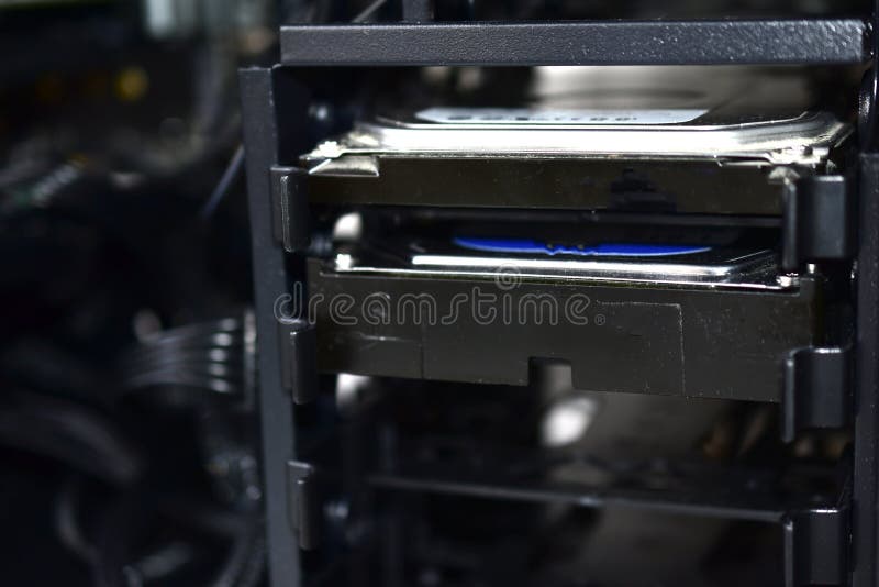 Inside a PC, Hard Drives, Leads and Compartments Stock Image - Image of ...