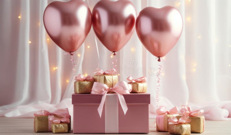 The Inside of a Pink Box with Three Gold Balloons Stock Illustration ...