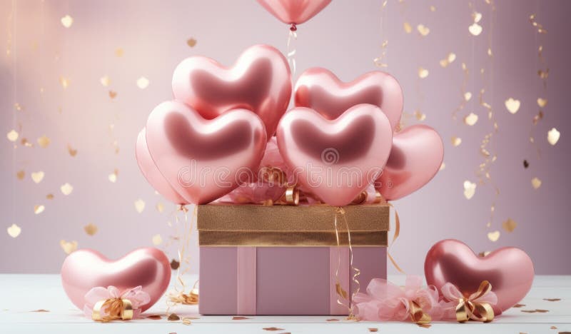 The Inside of a Pink Box with Three Gold Balloons Stock Illustration ...