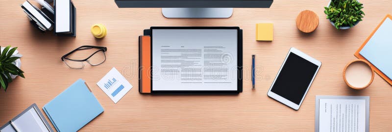 Inside a Political Office with Desk Setup, Documents, Tablet, and Flag ...