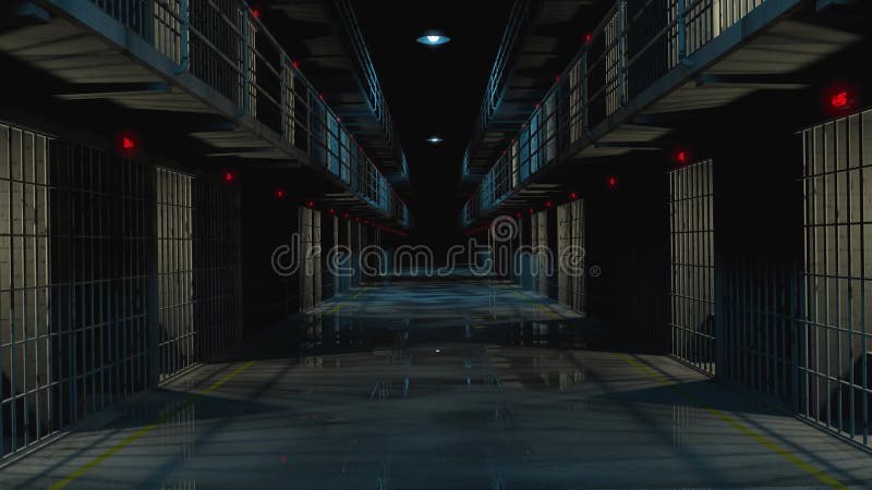 Inside Prison Corridor at Night. 3d Rendering. Seamless Loop. Stock ...