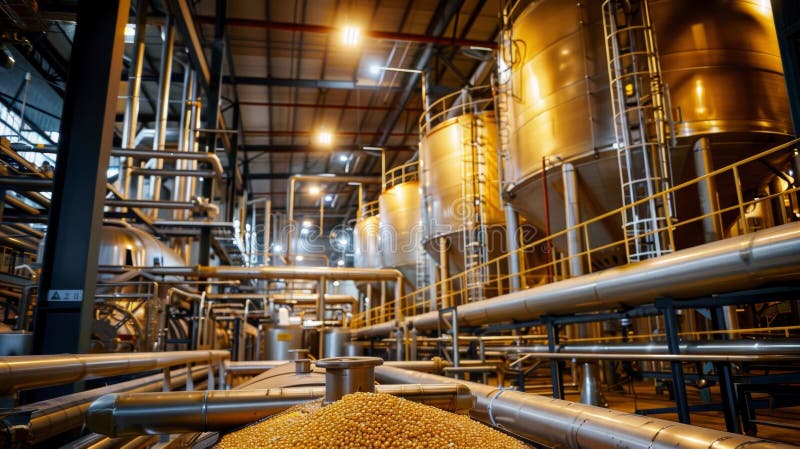 Inside the Processing Plant Large Tanks and Pipes Can Be Seen Filled ...