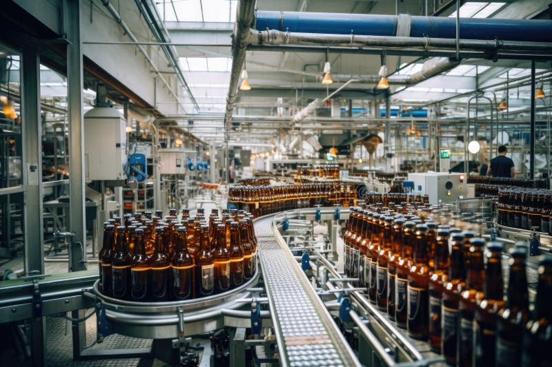 Inside a Production Facility, Machines Bottle Beer Stock Illustration ...