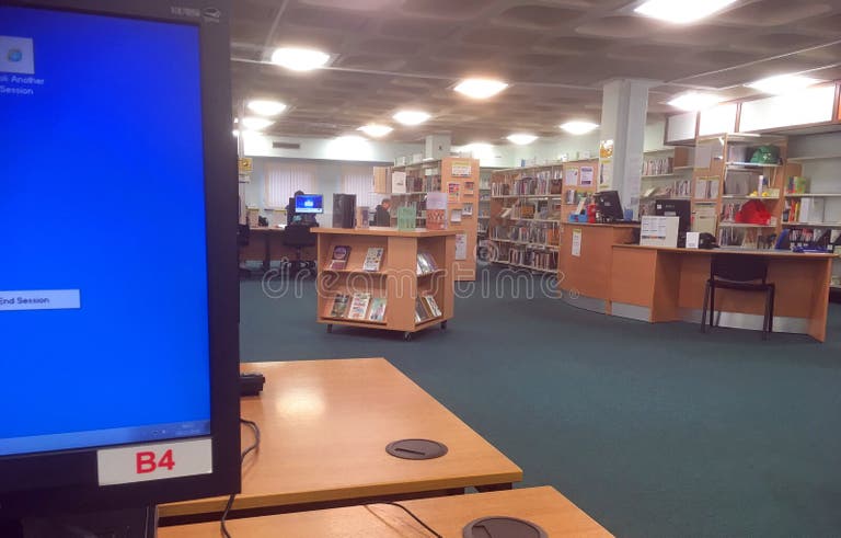 Inside a Public Library with Computer and Books. Editorial Stock Photo ...