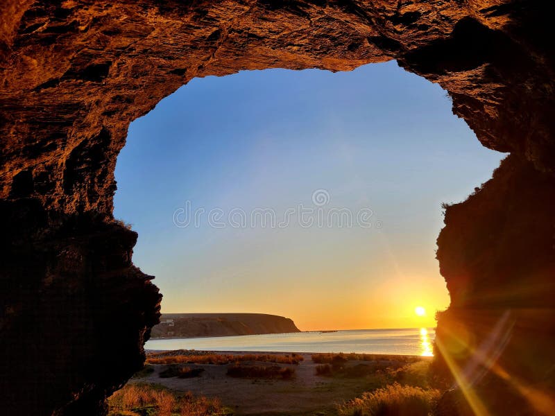 Inside Rapid Bay Cave at Sunset Stock Photo - Image of arch, terrain ...