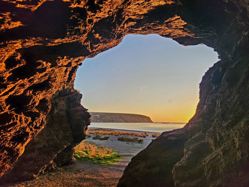 Inside Rapid Bay Cave at Sunset Stock Photo - Image of rock, cliff ...