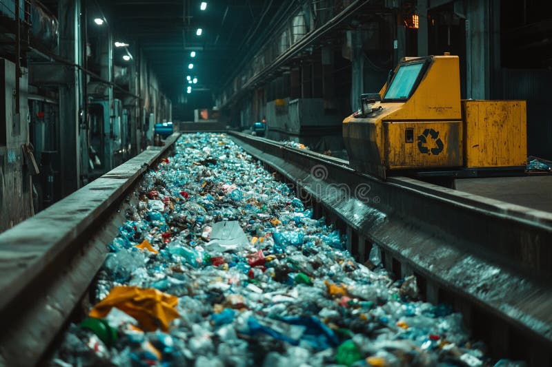Waste Sorting Process in a Recycling Facility during Evening Hours with ...